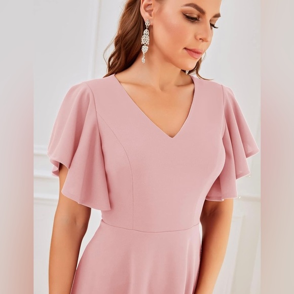 Bridesmay | Dresses | Modest Pink Dress Flared Midi Cocktaill Aline ...